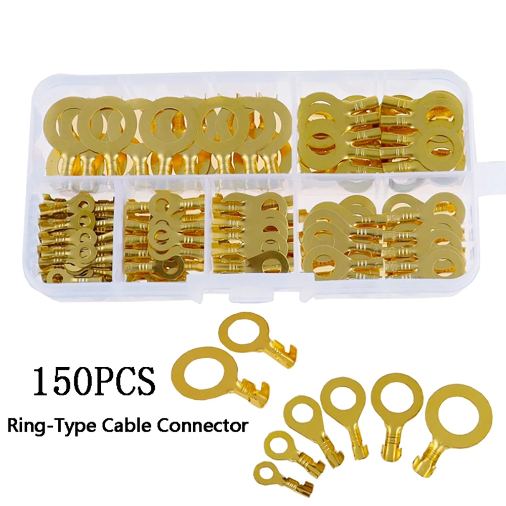 150pcs Insulated Brass Ring Crimp Terminals Wire Connectors Spade ...
