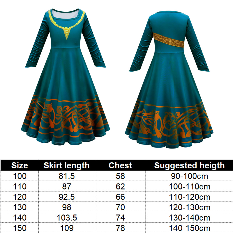 Princess Merida BRAVE Christmas Outfits For Girls Printing Dress Long ...