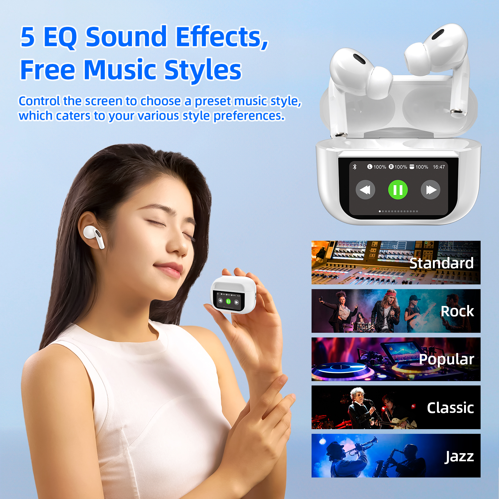 GOOJODOQ Screen Bluetooth Earphones with Microphone Wireless Earpods ...