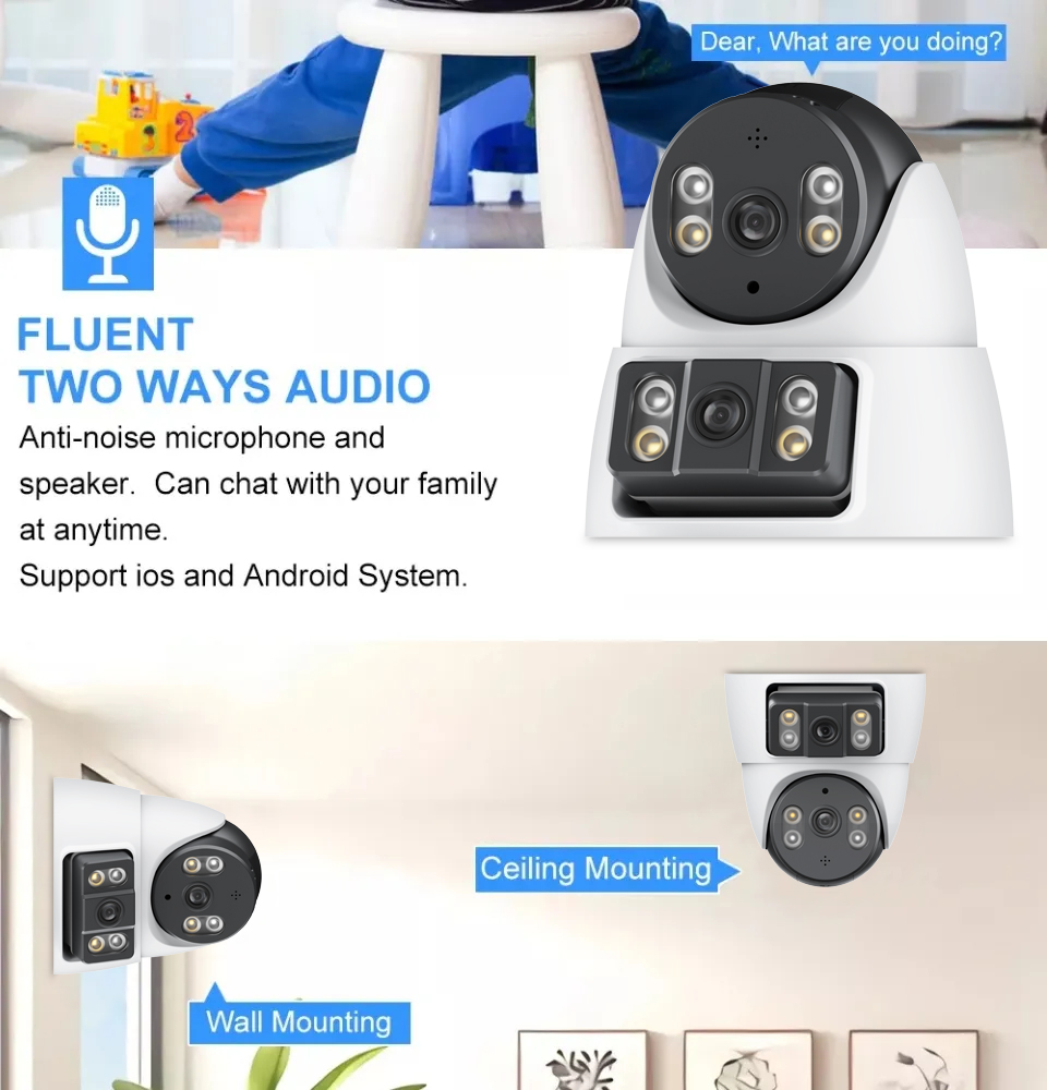 V380 PRO Q1 Plus Dome Dual Lens 4MP Indoor CCTV Camera Full Color HD ...
