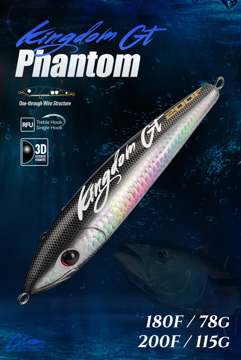 Kingdom PHANTOM Sea Fishing Lures 180mm/200mm 78g/115g Pencil Floating ...