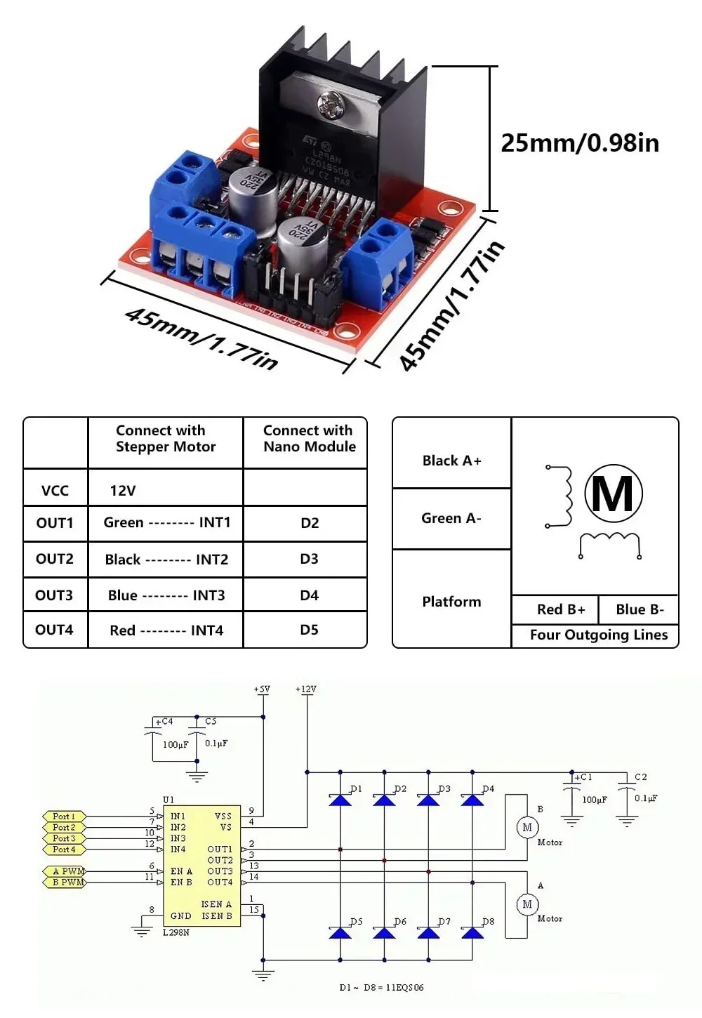 L298N DC Motor Driver Module L298N Stepper Motor Smart Car Robot ...
