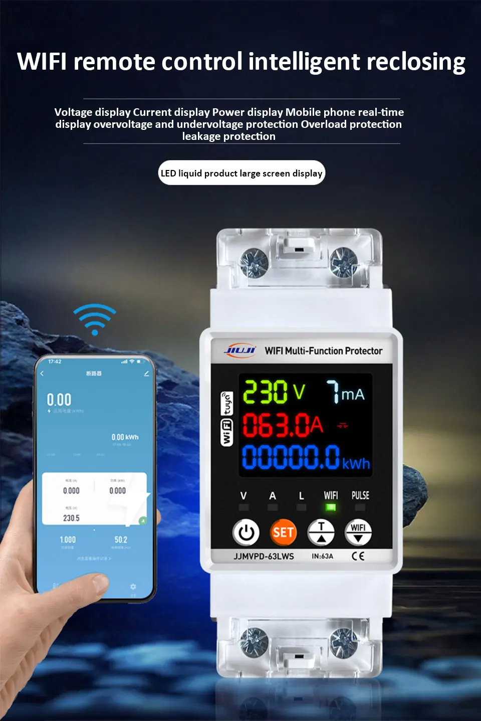 63A Automatic Protector Intelligent Circuit Breaker Single Phase Reclosing Switch Adjustable ...