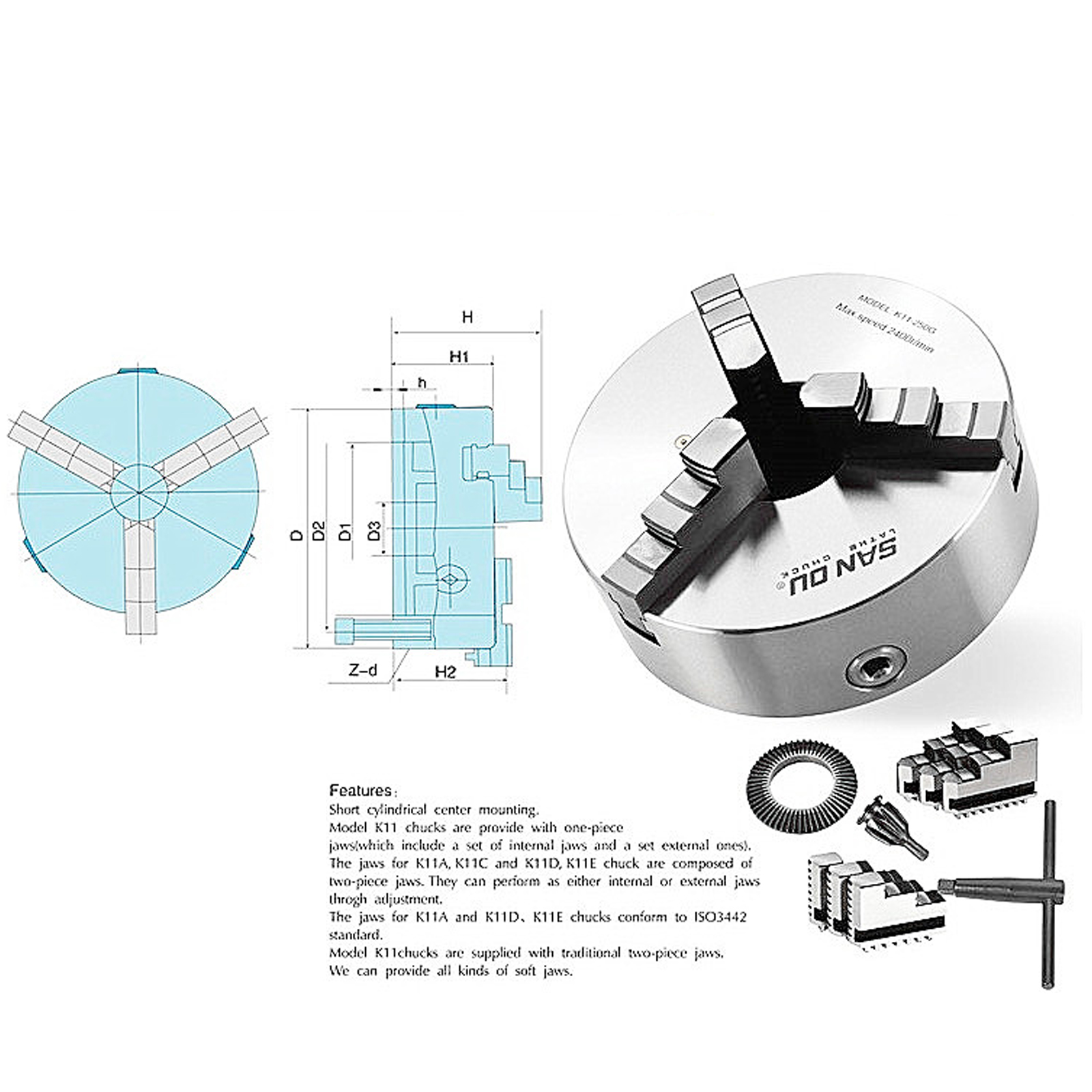 [Local delivery] 1PCS K11-80 3 Jaws Manual Lathe Chuck With Turning ...