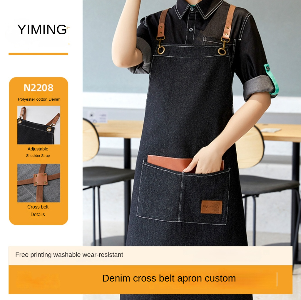 Ready Stock Denim apron custom logo printing kitchen catering dedicated ...