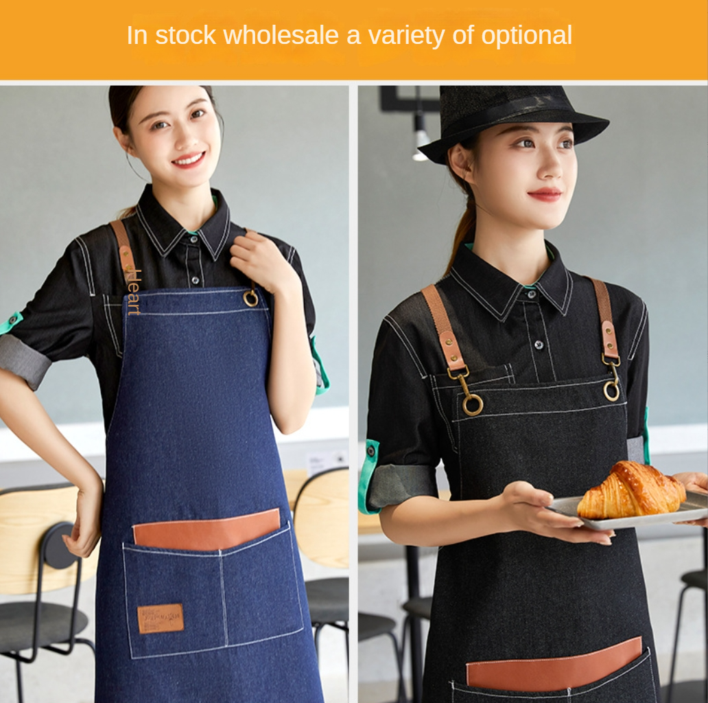 Ready Stock Denim apron custom logo printing kitchen catering dedicated ...