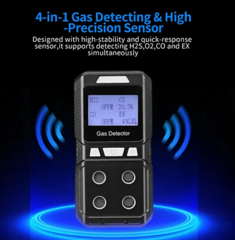 4 in 1 Wireless Voice Type Gas Detector EX O2 H2S CO Gas Meter Monitor ...
