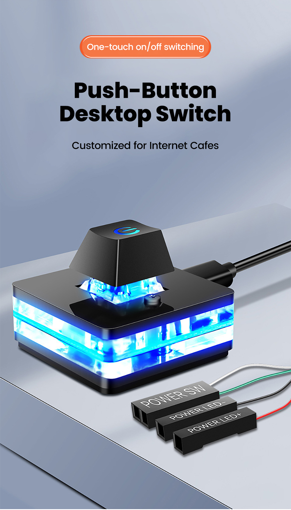 1.8m Blue Lighting Effect Base Desktop Computer Host External Switch ...