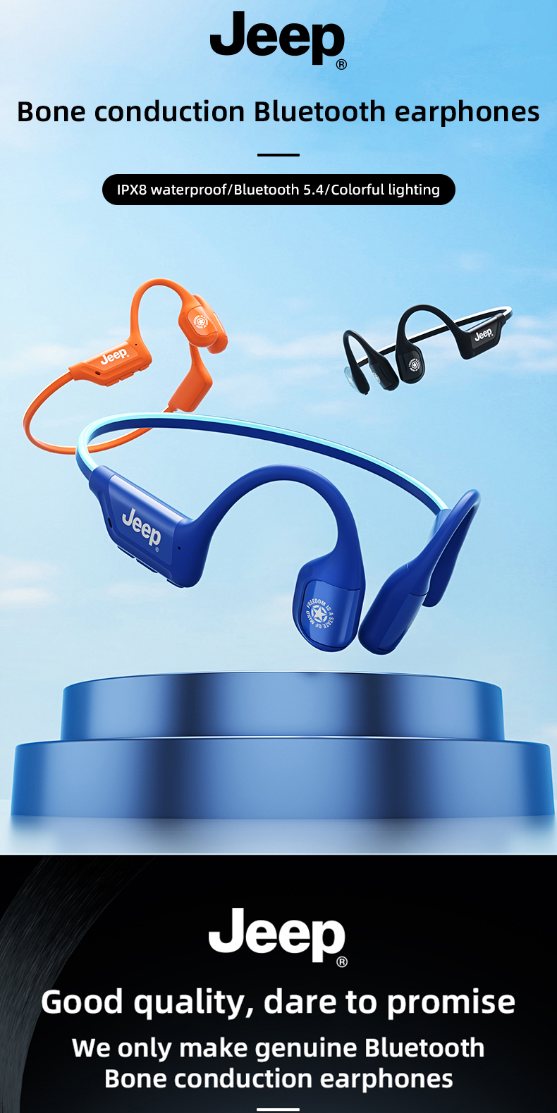 Jeep EC025 Bone Conduction Bluetooth 5.4 Earphones IPX8 Waterproof ...