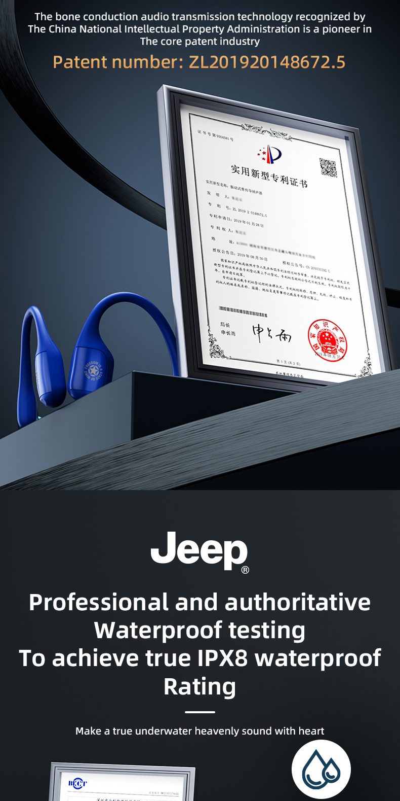 Jeep EC025 Bone Conduction Bluetooth 5.4 Earphones IPX8 Waterproof ...