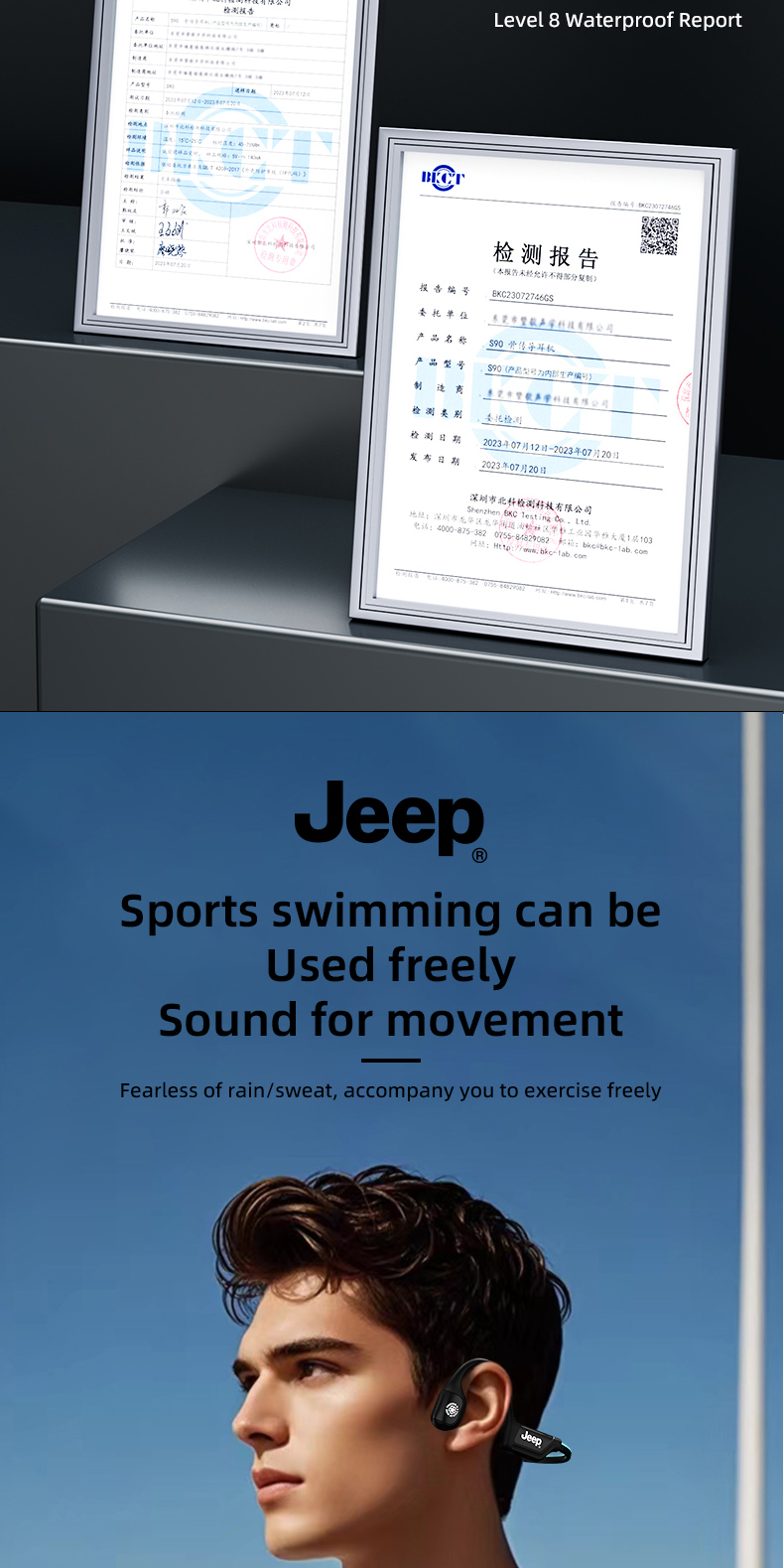 Jeep EC025 Bone Conduction Bluetooth 5.4 Earphones IPX8 Waterproof ...
