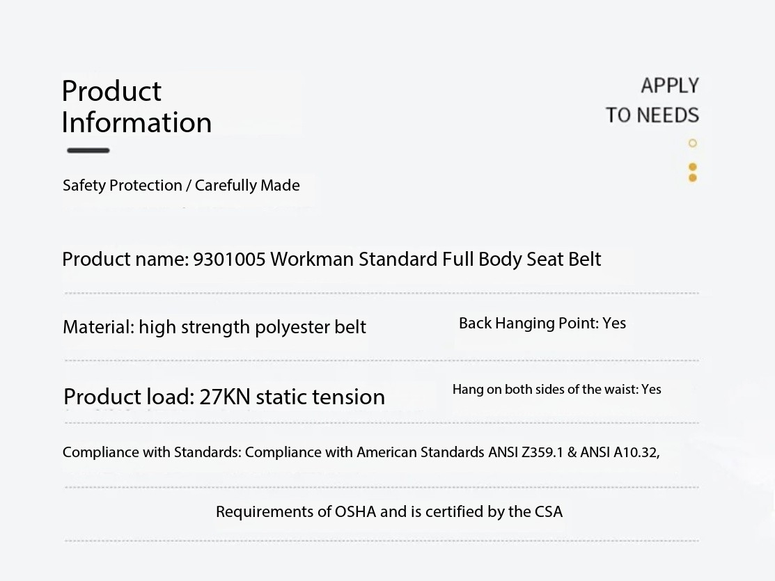 MSA 9301005 Workman Lifeline Full-body Fall Protection Belt Full body ...