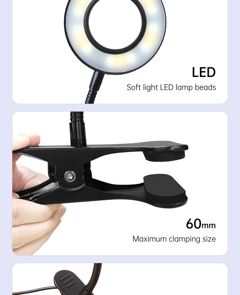 Thunlit USB Clip Light 8W Black Metal Flexible Plug-in Clip Lamp with ...