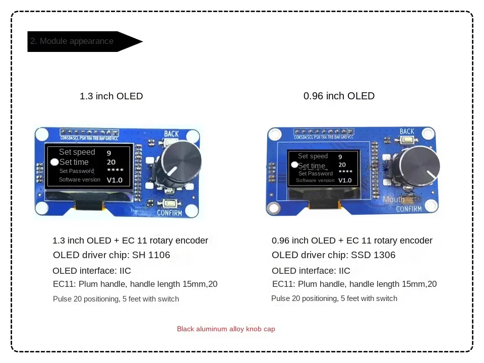 1.3 inch 0.96 inch OLED display screen combined with EC11 rotary encoder module IIC interface ...