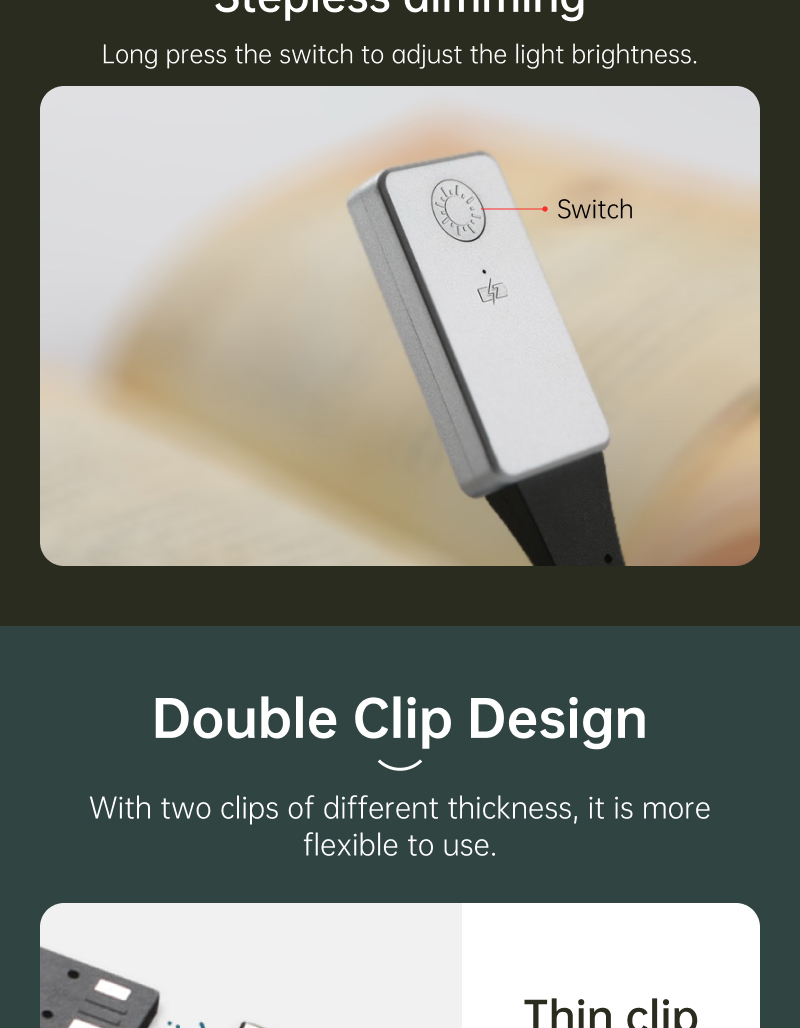 Thunlit Clip Book Light 3-color LED Dimming Clip-on Magnetic E-Book ...