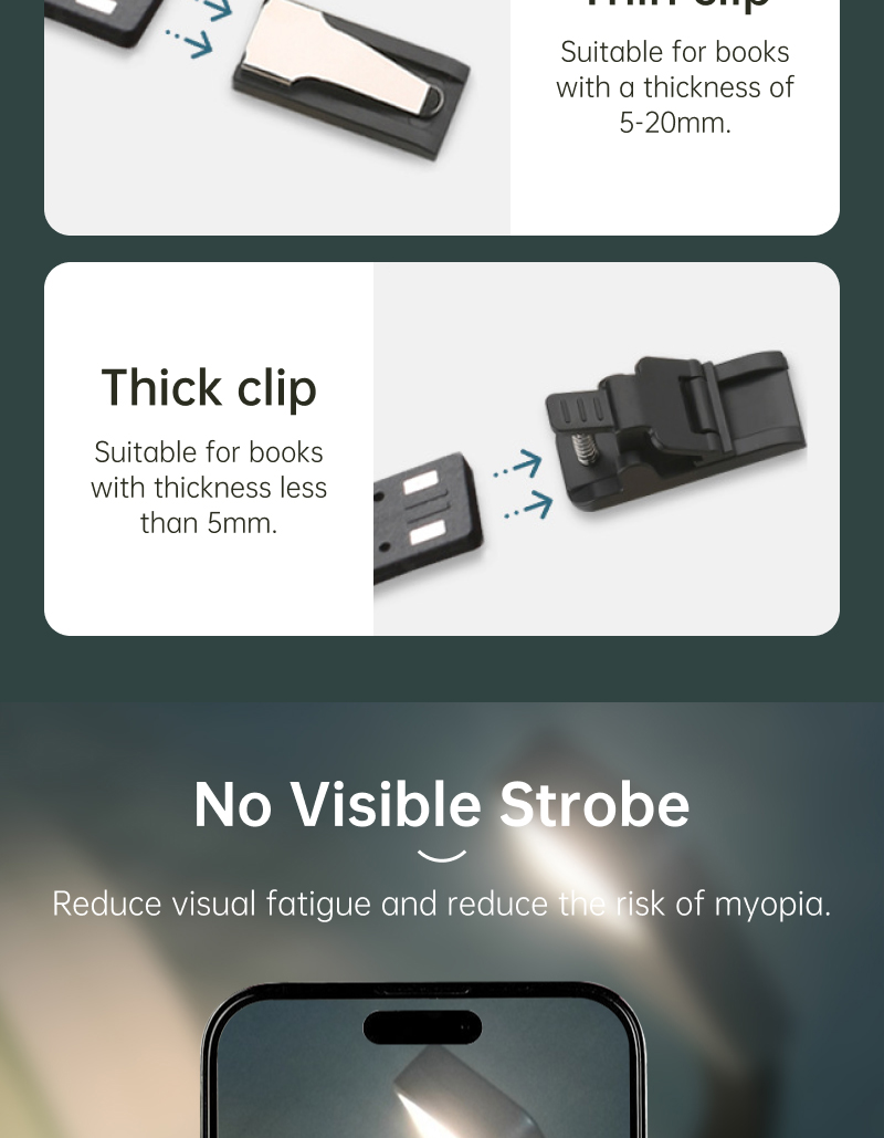 Thunlit Clip Book Light 3-color LED Dimming Clip-on Magnetic E-Book ...