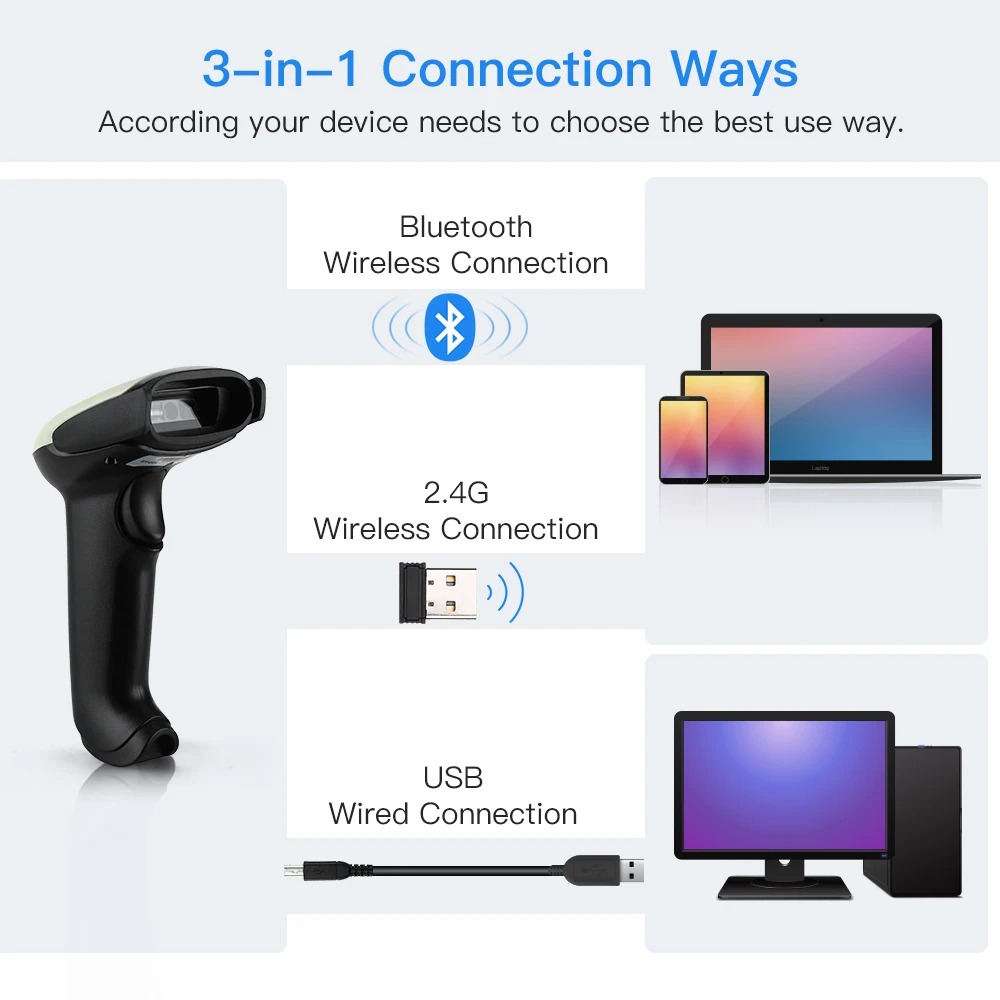 【3in1 1D 2D QR code scanner】Eyoyo Wireless 2D Barcode Scanner with ...