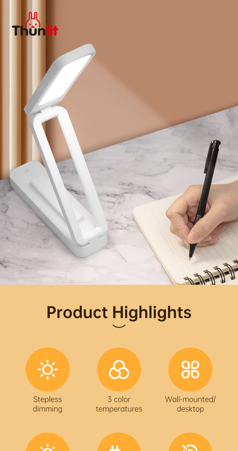 Thunlit Folding Reading Light 2000mAh Rechargeable Foldable Portable ...