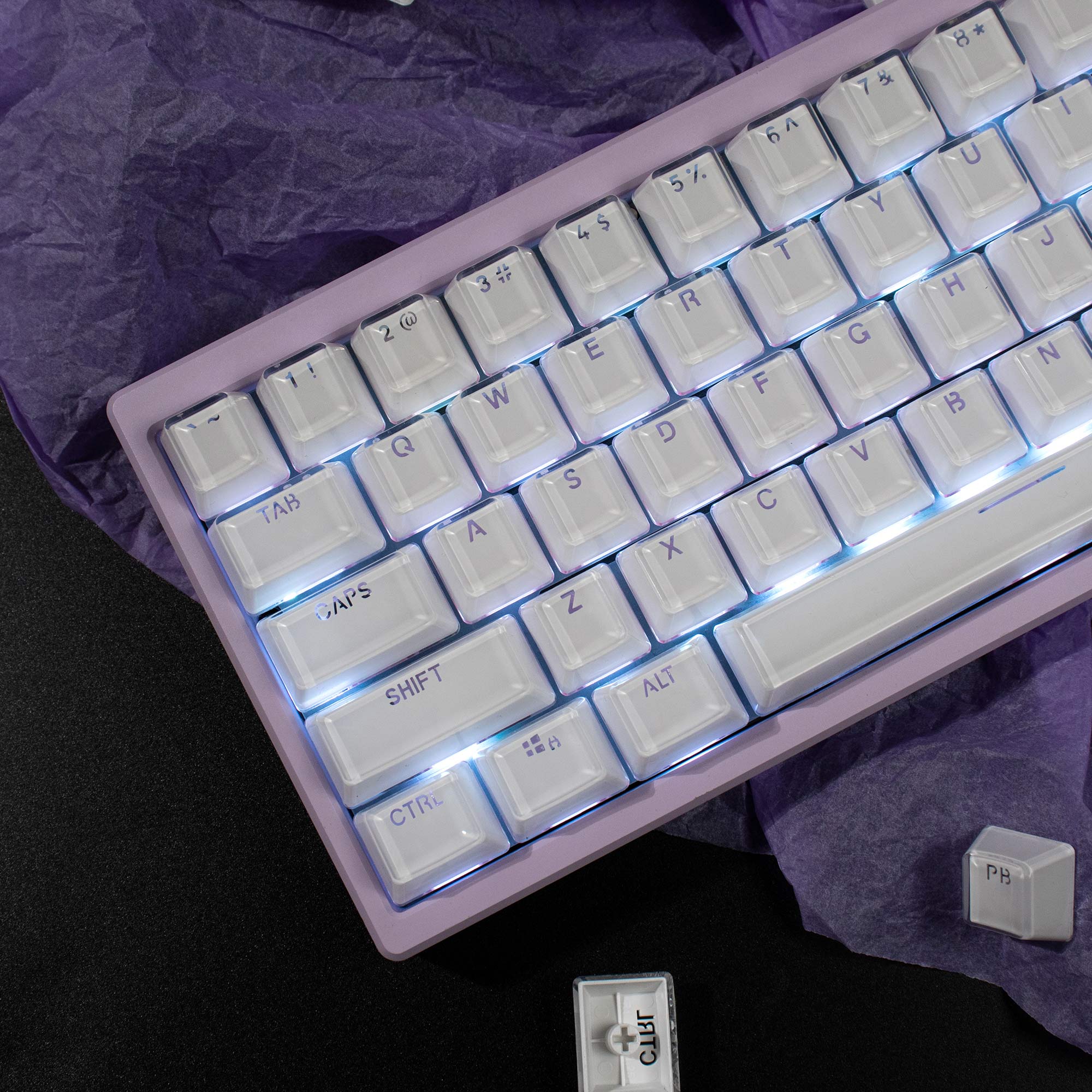 Crystal White Pink Jelly Keycaps OEM profile 104 Keys ABS Double shot ...