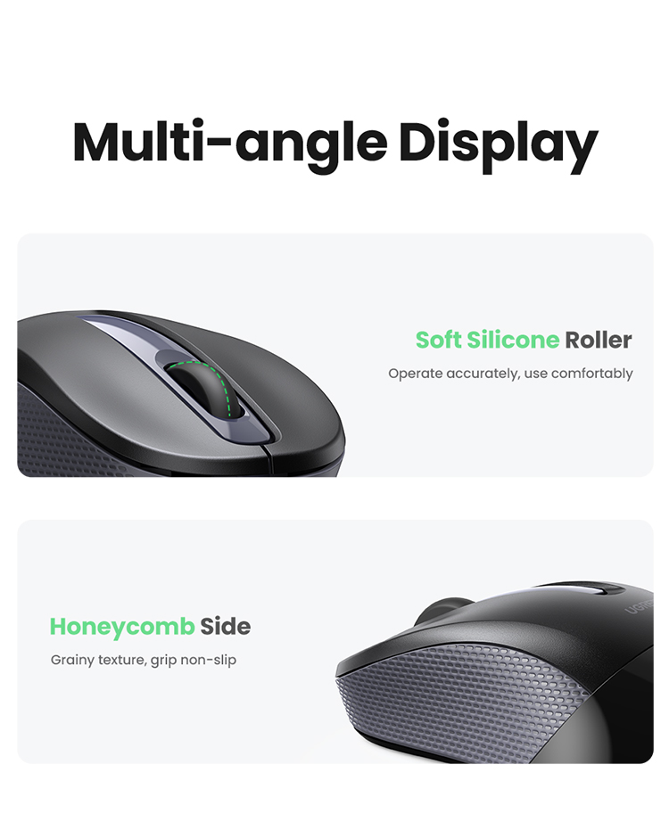 UGREEN Mouse Wireless Ergonomic Shape Silent Click 2400 DPI For MacBook ...