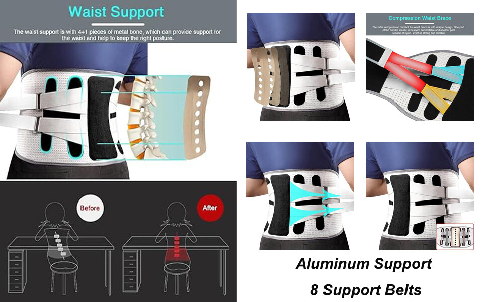 NEENCA Back Brace with 8 support belts for Lower Back Pain Relief, Back ...