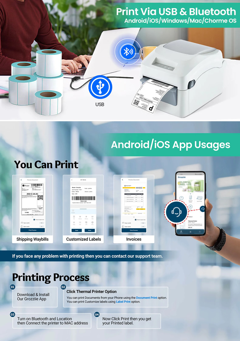 A6 Thermal Printer Bluetooth Printer Shipping Sheet Barcode Express ...