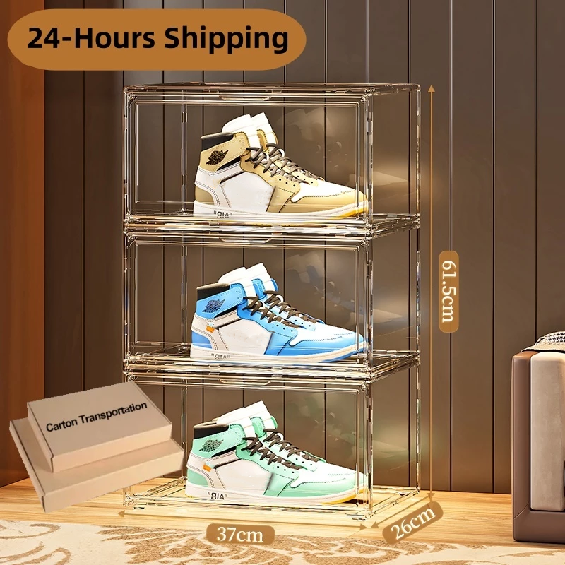 Acrylic Shoe Box Stackable Shoe Rack transparent display case storage ...