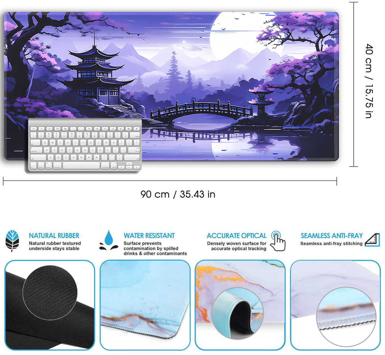 Purple japanese landscape Mousepad Japanese Pattern Custom Printed ...