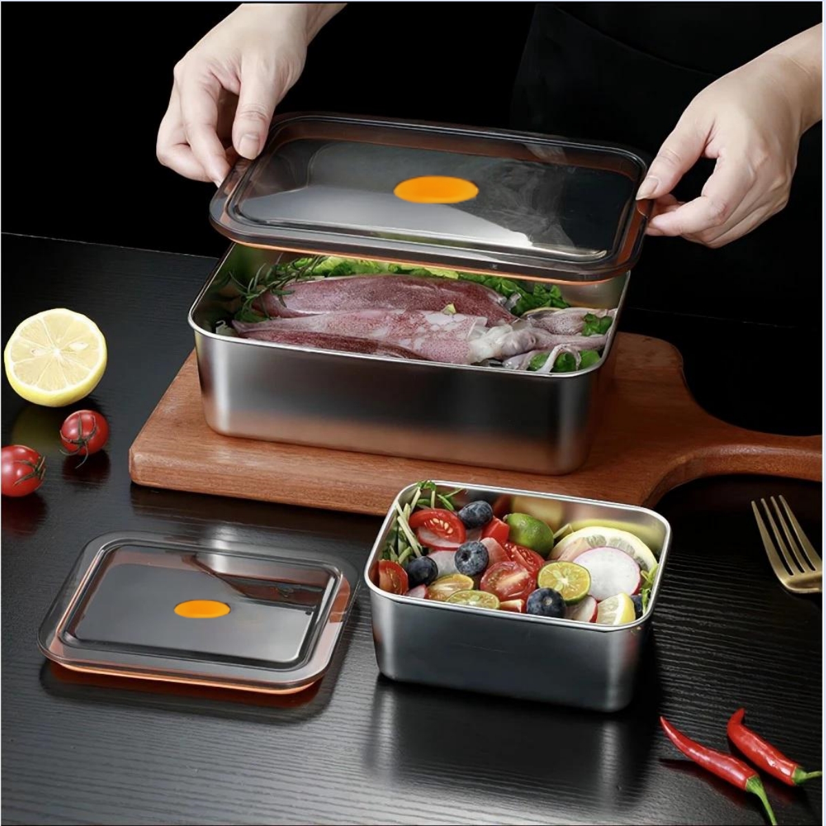 316 Stainless Steel Box Kitchen Storage Box Fresh-keeping Box with Lid ...