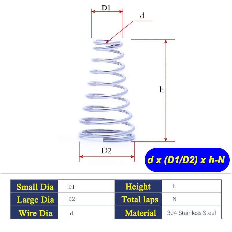 304 Stainless Steel Tower Springs Taper Pressure Spring Conical Cone ...
