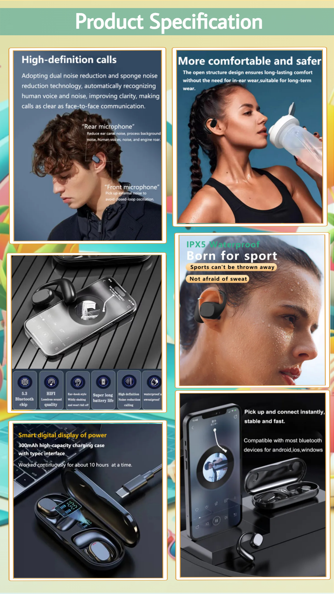 JS270 Wireless Bluetooth Running Earphones with Mic Sweat Resistant ...