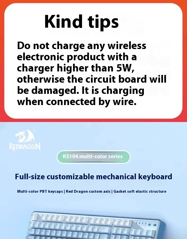 REDRAGON KS104 Wireless Mechanical Keyboard 100% Hot swappable RGB GASKET Custom Gaming Keyboard ...