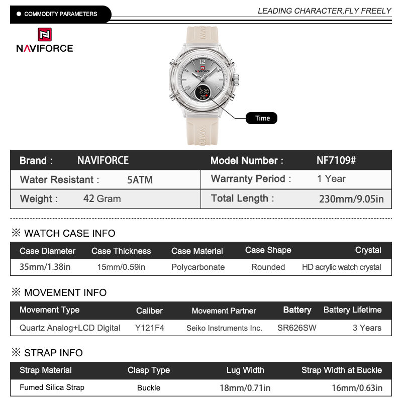 NAVIFORCE Relo For Woman 7109 Transparent original Women's Watch ...