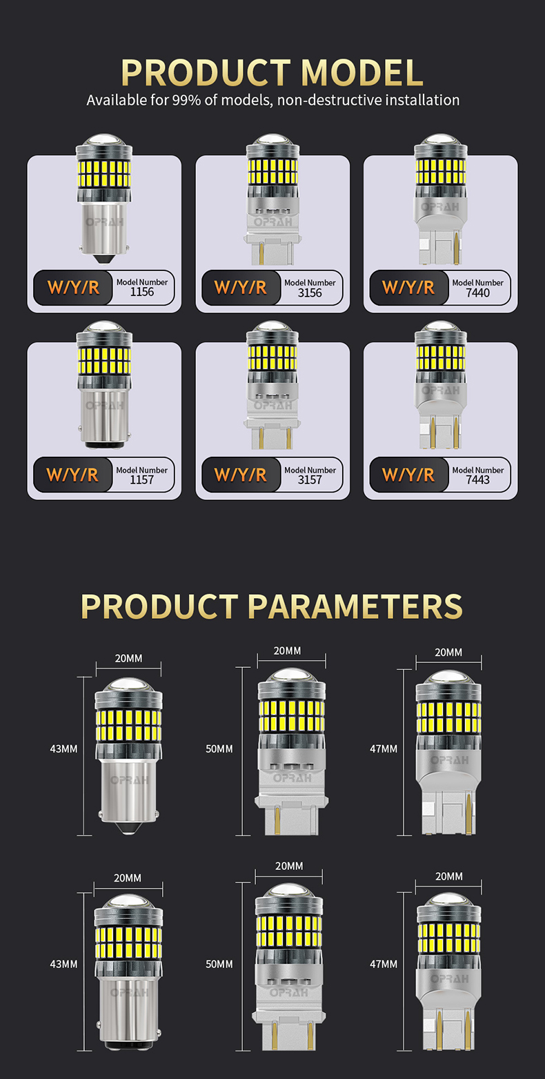 OPRAH 2pcs 1156 LED Bulb BA15S 1156 BAU15S 1157 Bay15d T20 7440 7443 ...