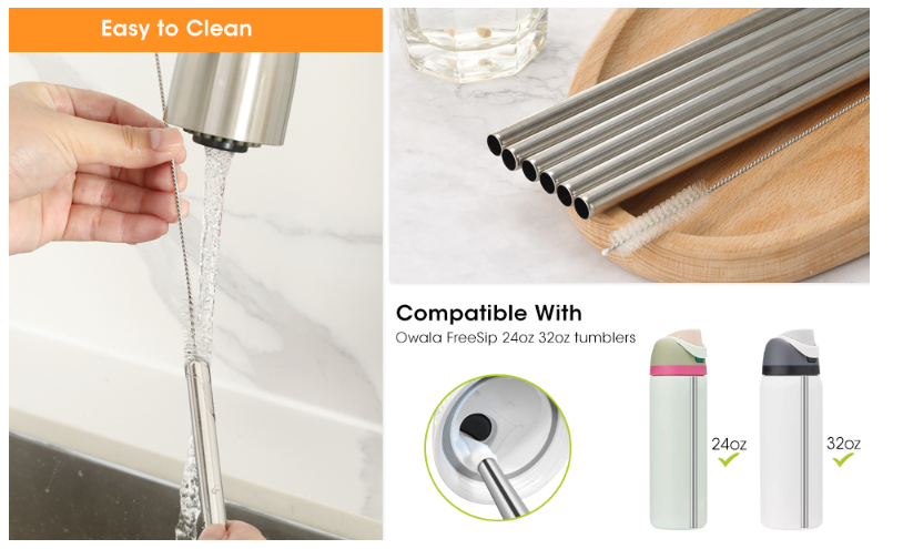 6pcs Metal Straw Replacement for Owala Water Bottle 24 oz 32 oz 40 oz ...