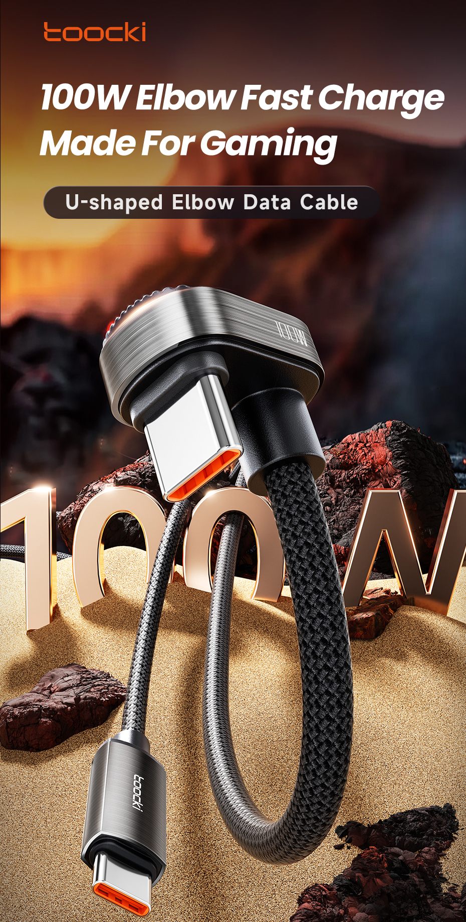 Toocki 100W Type C To Type C U-Shaped Elbow Design Cable With180 Degree bending PD20W Type C To ...