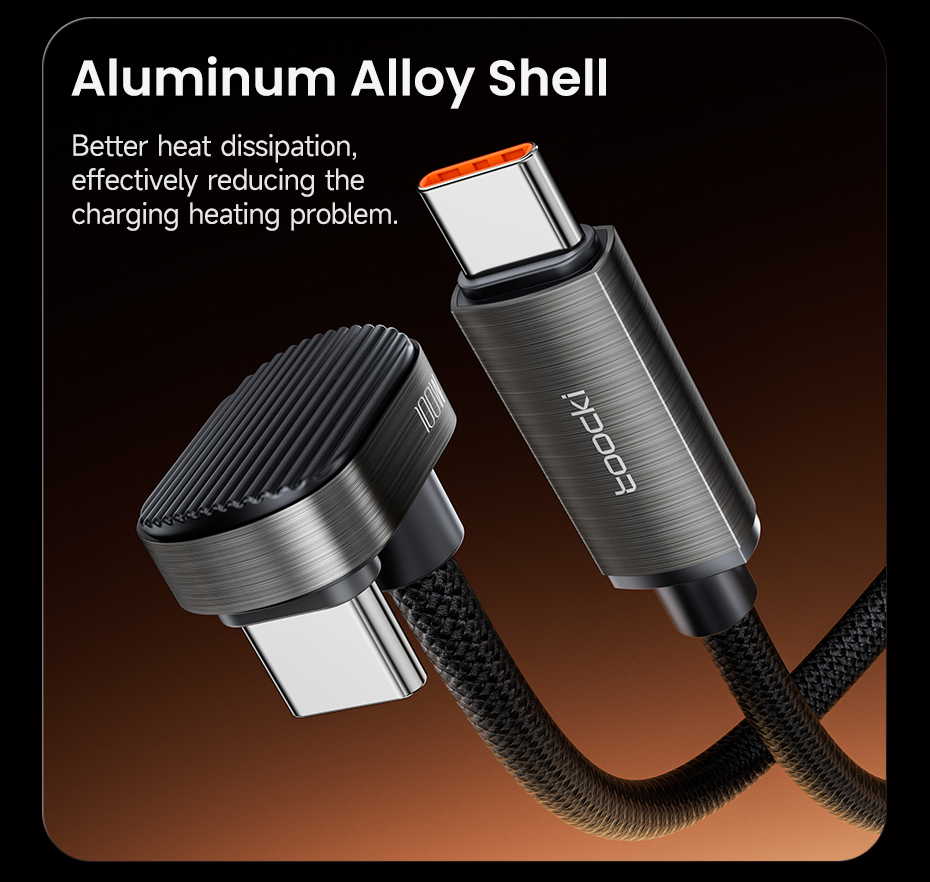 Toocki 100W Type C To Type C U-Shaped Elbow Design Cable With180 Degree bending PD20W Type C To ...