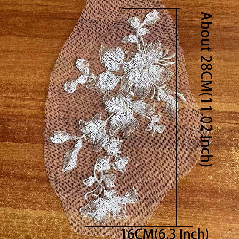 28*16CM 3d Flower Sequin Embroidery Fabric Lace Applique Sew on Patches ...