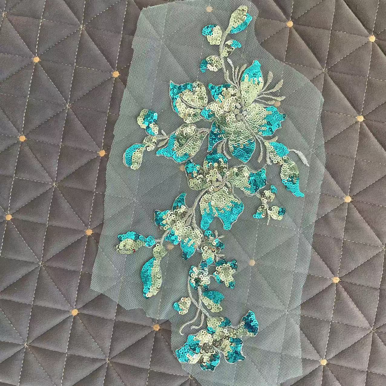 28*16CM 3d Flower Sequin Embroidery Fabric Lace Applique Sew on Patches ...