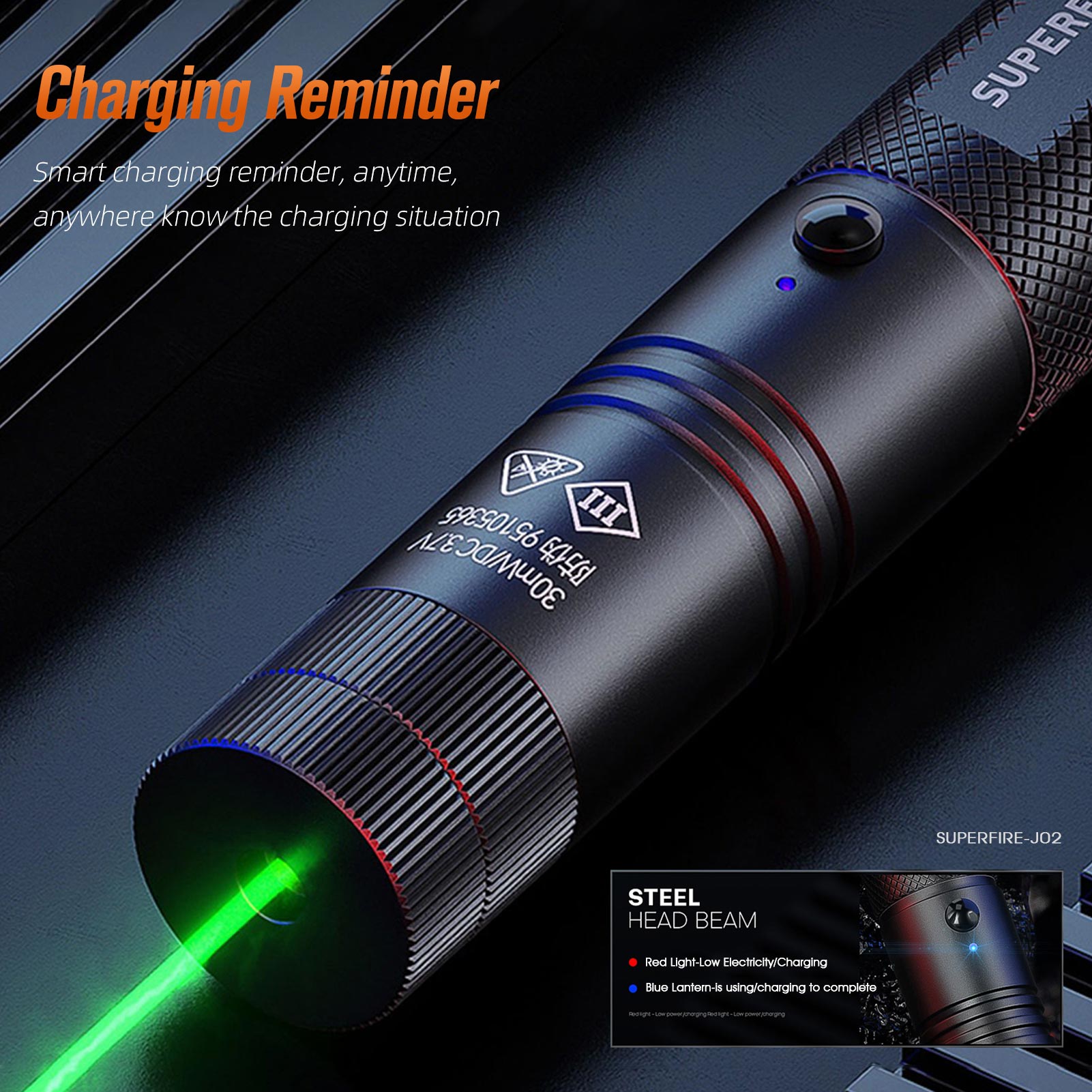 SUPERFIRE J02 Laser Pointer USB Rechargeable Flashlight 77G Portable ...