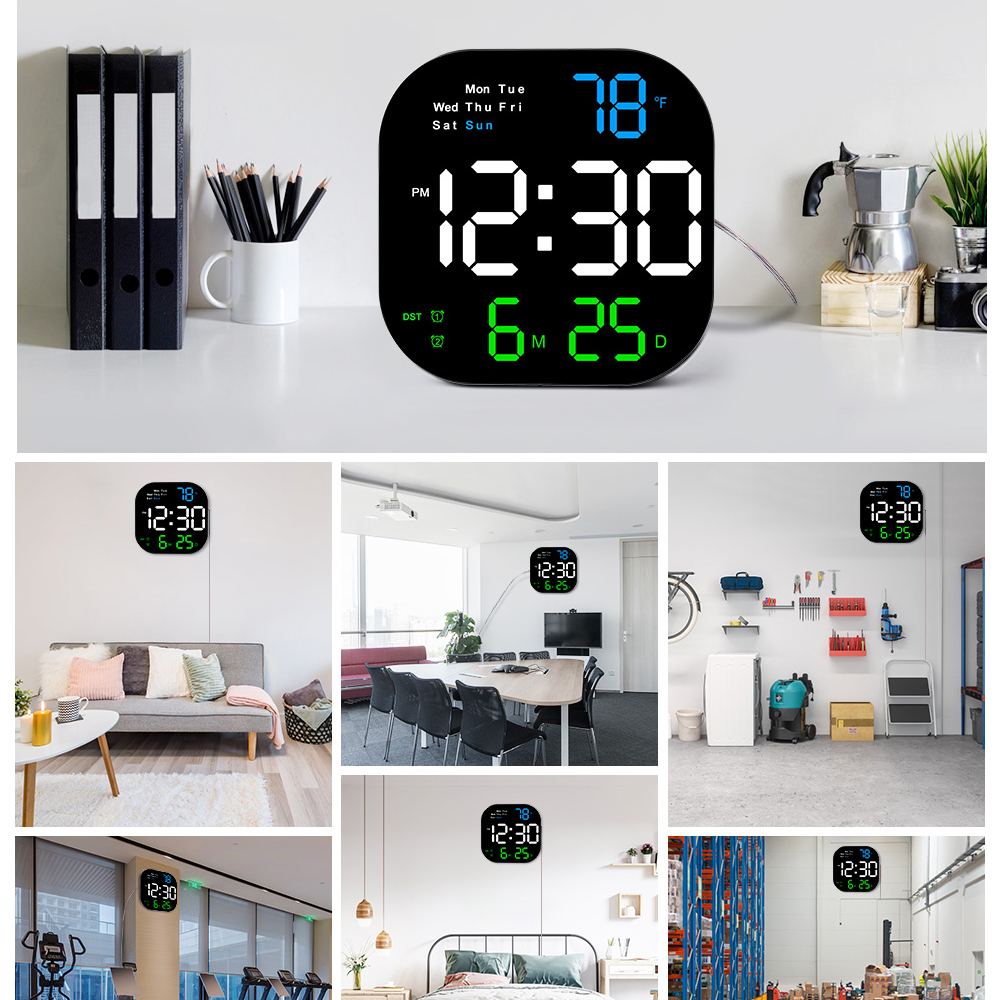 Digital Clock Wall Decor Remote Control Alarm Clock Led Kitchen Office ...