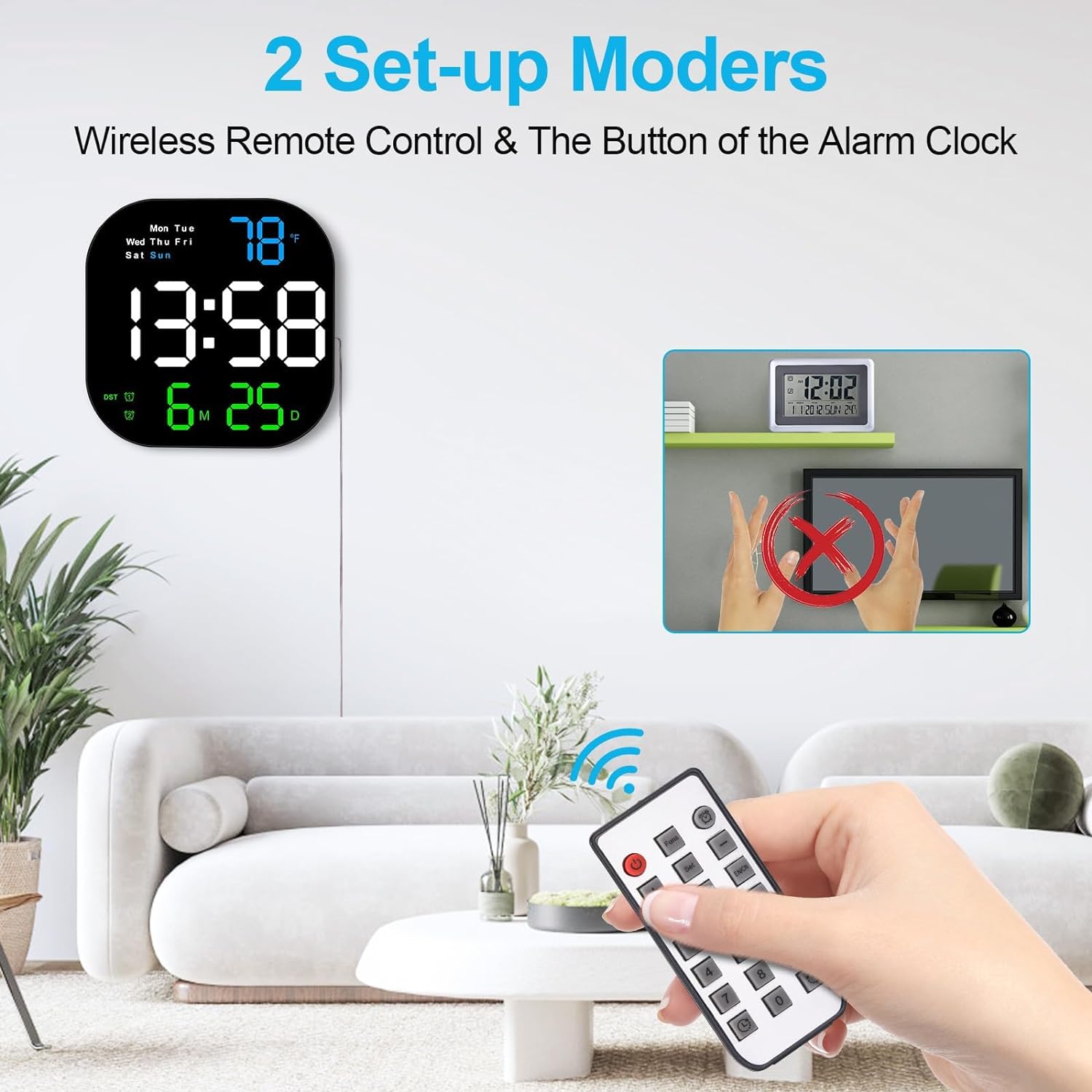 Digital Clock Wall Decor Remote Control Alarm Clock Led Kitchen Office ...