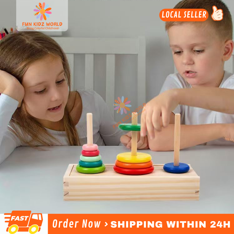 (On Hand)10 Rings Tower of Hanoi for Competition 8 Rings Wooden Toys ...