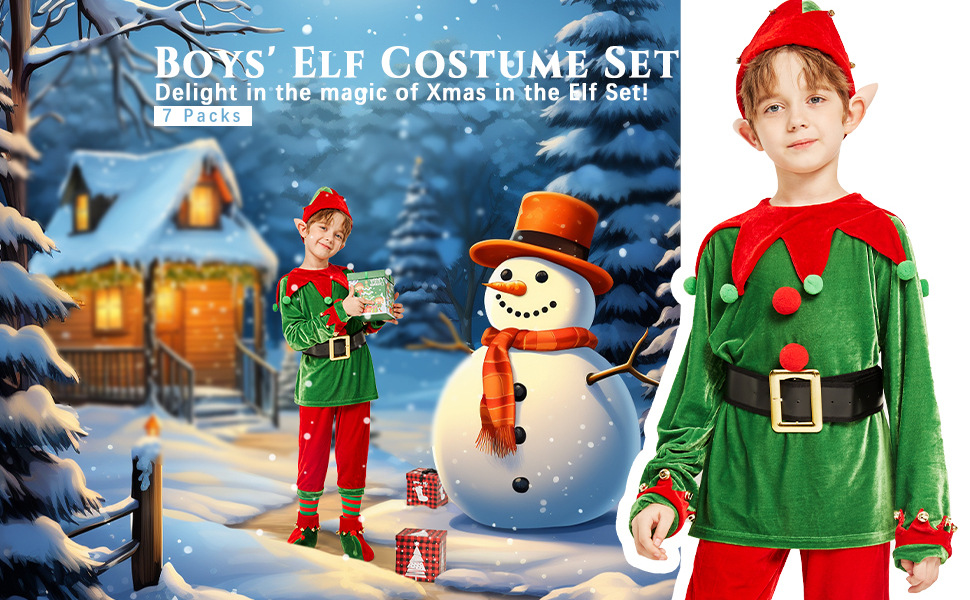 Christmas Elf costume Set Children Boy Velvet elf dress up Santa Claus ...