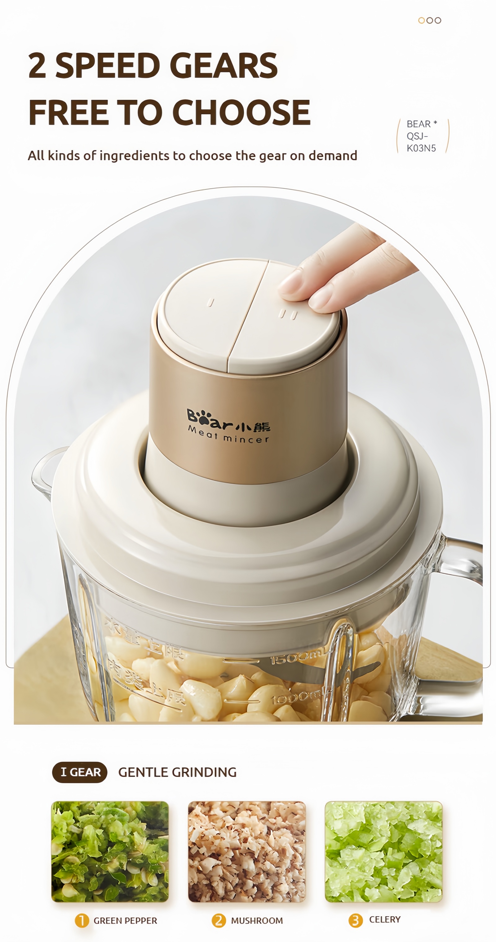 Bear Food Processor Electric Blender Vegetable Garlic Chopper Grinder ...