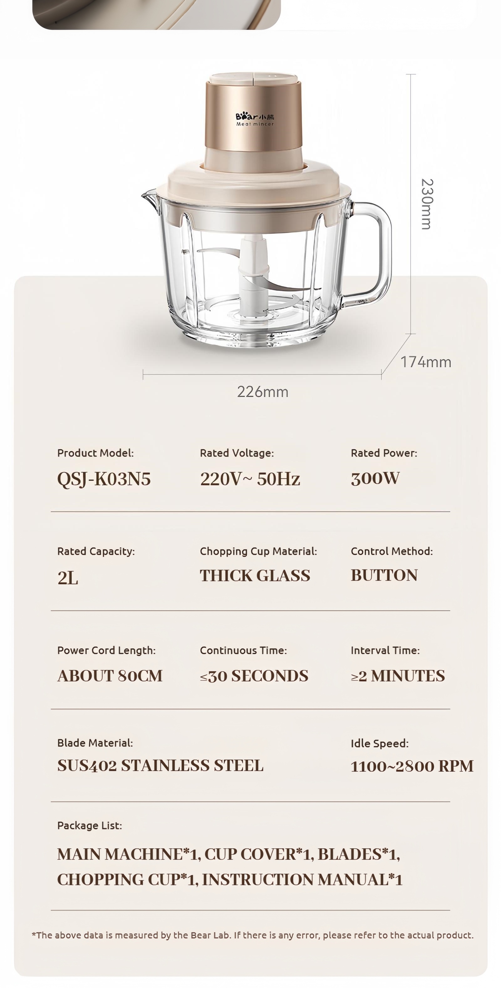 Bear Food Processor Electric Blender Vegetable Garlic Chopper Grinder ...