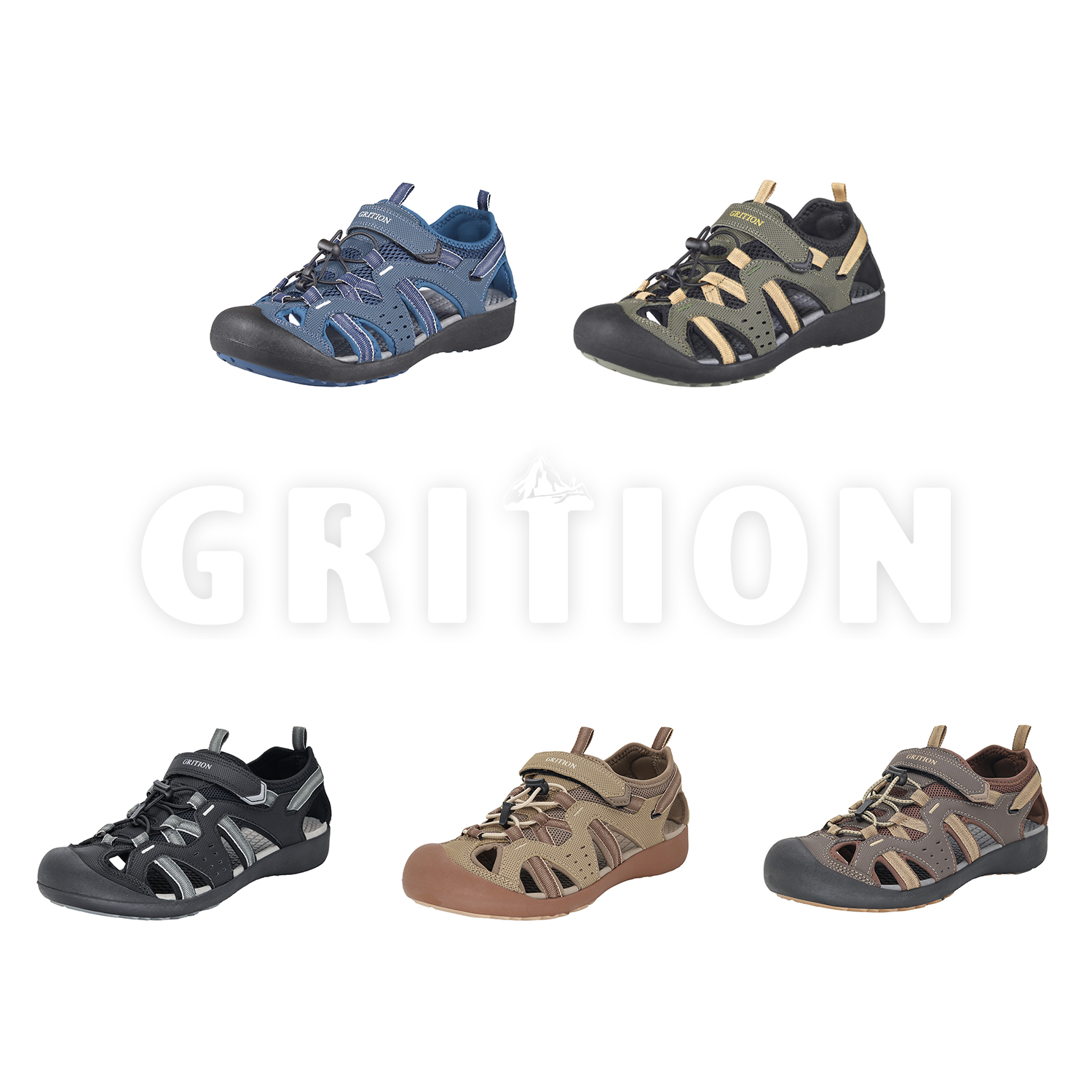 GRITION Men‘s Outdoor Trekking Sandals Flat Non Slip Collision ...