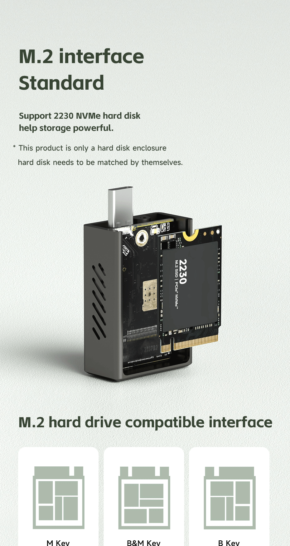 Hagibis 2230 M.2 NVMe SSD Enclosure with Cooling Fan USB 3.2 Gen 2 ...