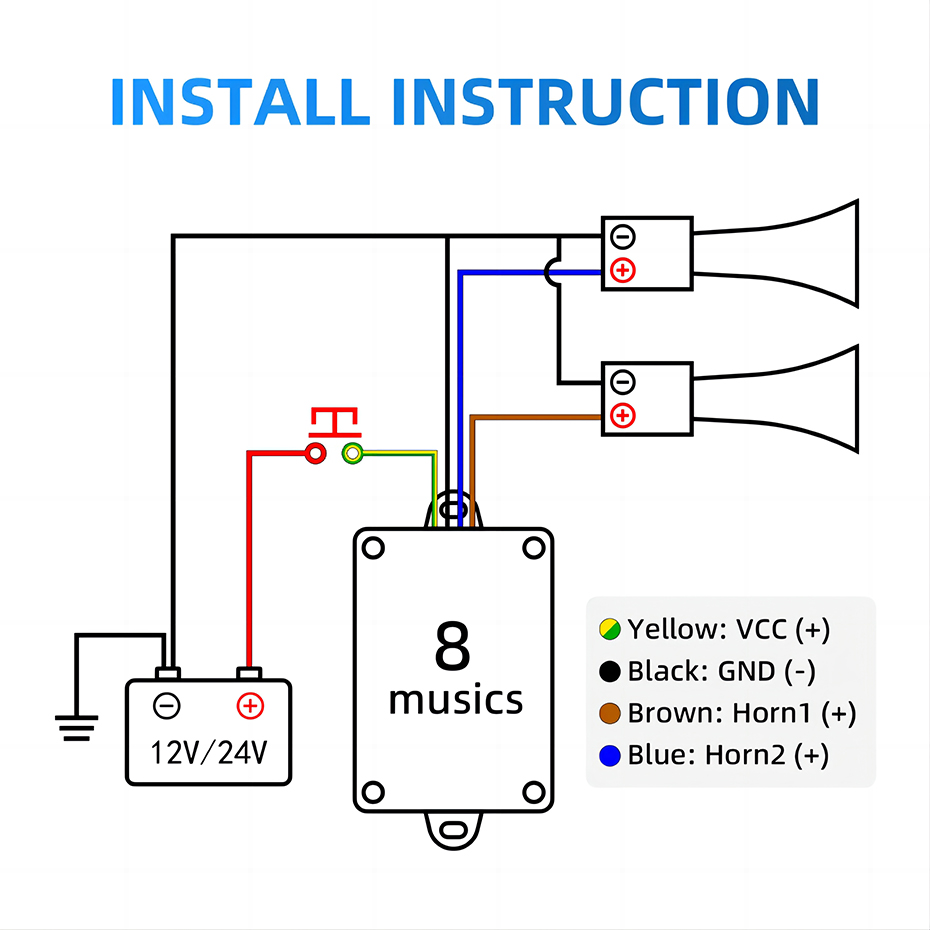 SEAMETAL Car Horn Controller 12V/24V Music Rapid Horn Relay Sound ...