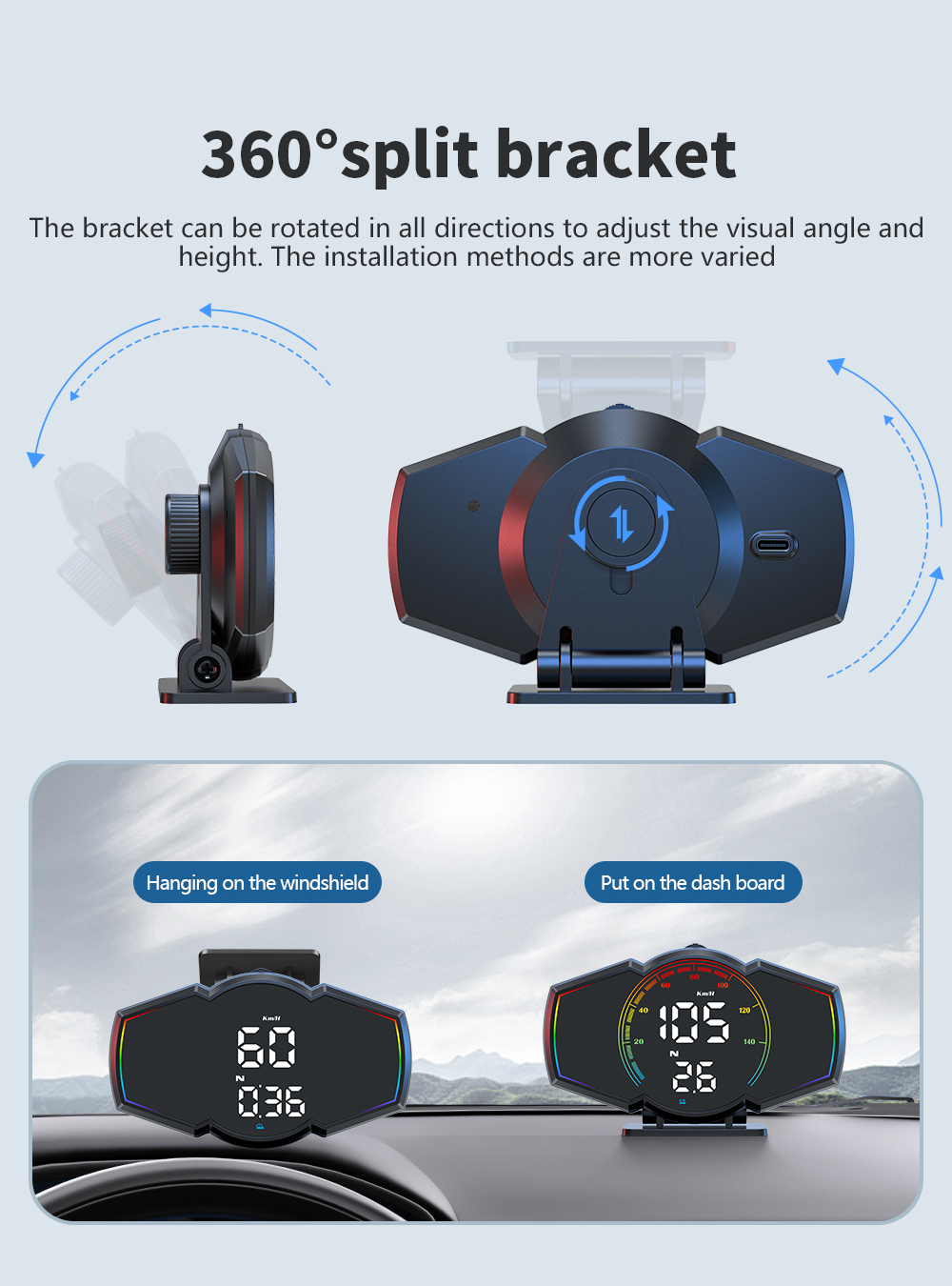 G18 HUD vehicle intelligent display/GPS/speedometer/inclinometer/KMH ...